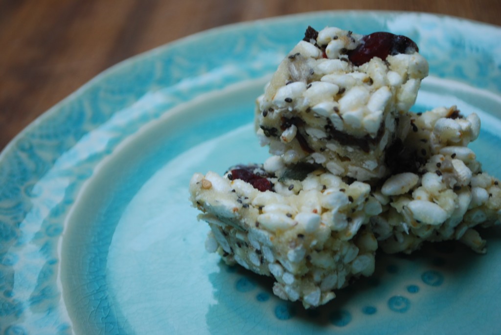 Healthy Berry and Chia Seed Rice Crispy Squares